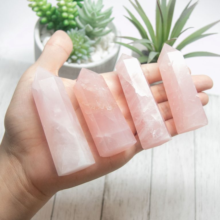 Rose Quartz Point Tower - Divine Schorl Crystals, Gems and Minerals